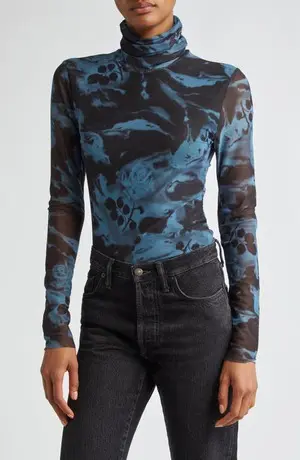 GANNI Floral Mesh Turtleneck