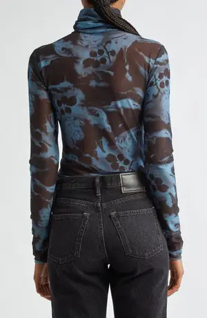 GANNI Floral Mesh Turtleneck