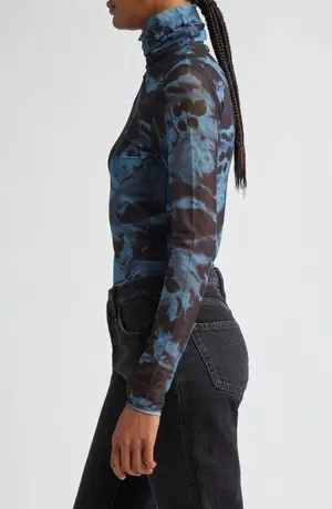 GANNI Floral Mesh Turtleneck