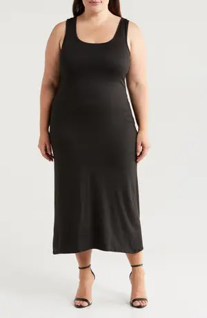 24SEVEN COMFORT APPAREL Racerback Jersey Midi Dress - Black