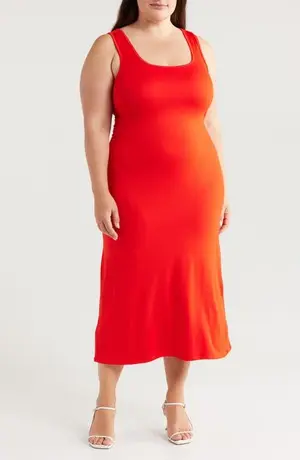 24SEVEN COMFORT APPAREL Racerback Jersey Midi Dress - Orange