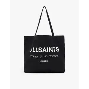 ALLSAINTS Logo-print Cotton Tote Bag - Black/chalk