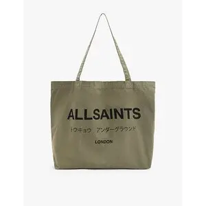 ALLSAINTS Logo-Print Cotton Tote Bag Nori Green/bla