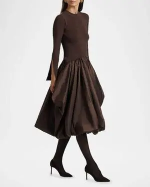 Simkhai SIMKHAI Kenlie Mixed Media Midi Dress Chocolate
