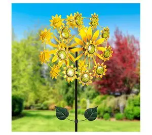 EVERGREEN 75'h Double Sunflower Wind Spinner - One-color
