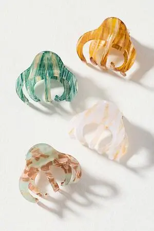 Anthropologie Mini Hair Claw Clips Set Of 4 - Green Pattern