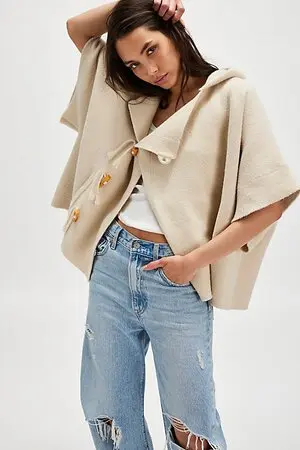 Free People Toggle Poncho - Cream