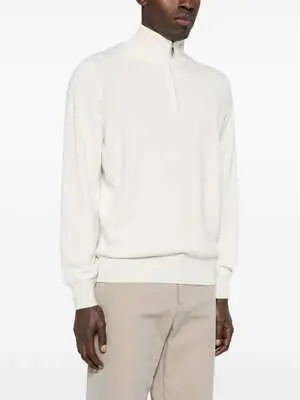 Brunello Cucinelli Cashmere Zip Sweater - White
