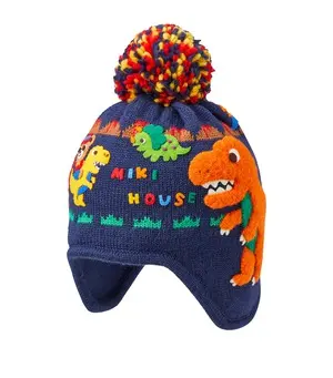 MIKI HOUSE Wool-blend Dinosaur Beanie - Navy