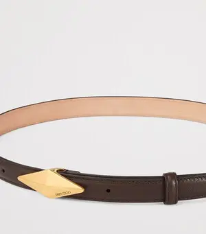 JIMMY CHOO Leather Diamond Clasp Belt - Brown