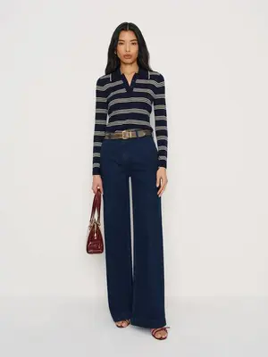 REFORMATION Bex Super Stretch High Rise Wide Leg Jeans Cotton - Blue