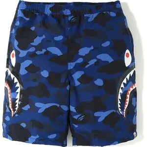 A BATHING APE Camo Shark Beach Shorts - Blue