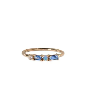 WWAKE 14k Yellow Gold Ring With Sapphire, Diamond And Opal - Blue/gold