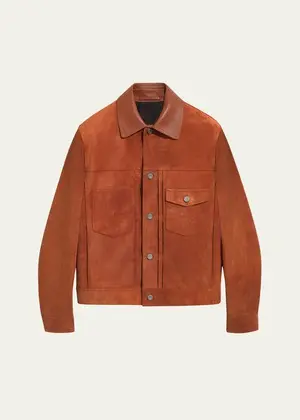 Berluti Men's Suede Trucker Jacket - Orange Rust