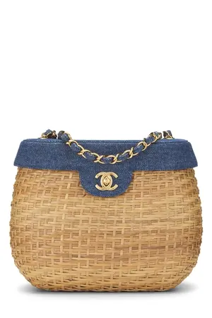Chanel Wicker Basket Bag With Denim Flap