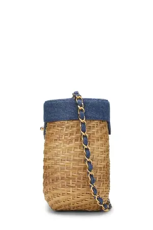 Chanel Wicker Basket Bag With Denim Flap