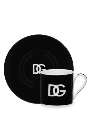 Dolce & Gabbana Dg Logo Set Of 2 Espresso Cups & Saucers - Black