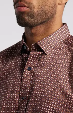 Johnston & Murphy Linked Ovals Print Button-up Shirt - Rust/navy