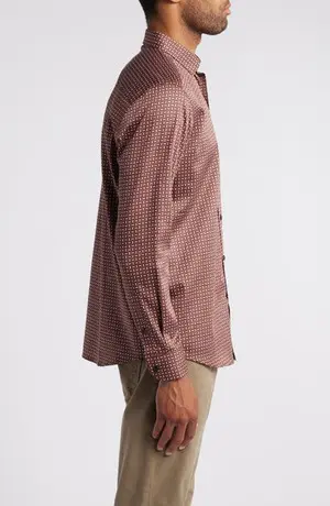 Johnston & Murphy Linked Ovals Print Button-up Shirt - Rust/navy