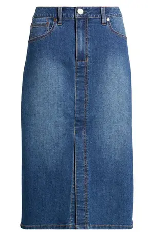 1822 Denim Front Slit Midi Skirt