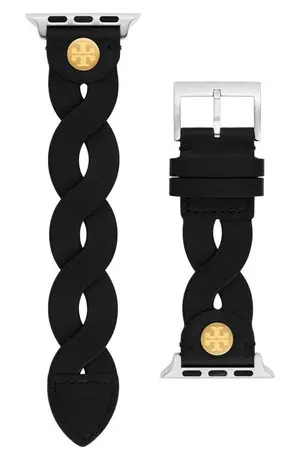 Tory Burch Braided Leather Apple Watch® Band - Black