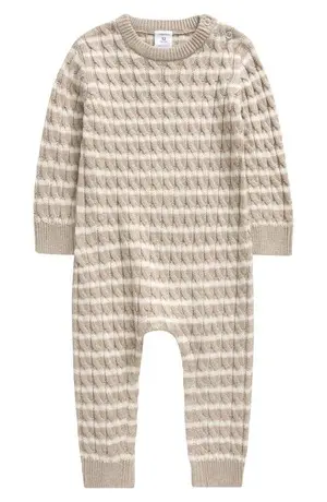 Nordstrom Nordstrom Cable Knit Striped Romper Beige Heather- Ivory