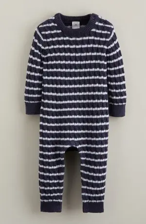 Nordstrom Cable Knit Striped Romper - Navy Peacoat - Blue Feather