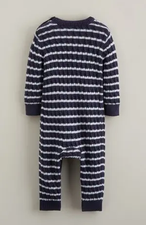 Nordstrom Cable Knit Striped Romper - Navy Peacoat - Blue Feather