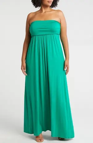 Green Strapless Maxi Dresses