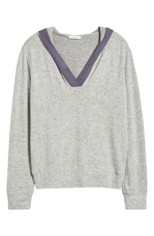 Loveappella Hooded V-neck Pullover - Gray/navy