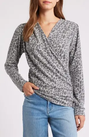 Loveappella Animal Print Wrap Top