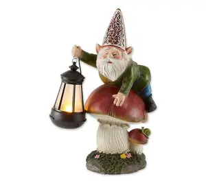 ZINGZ & THINGZ Gnome On Mushroom Solar Statue - One-color