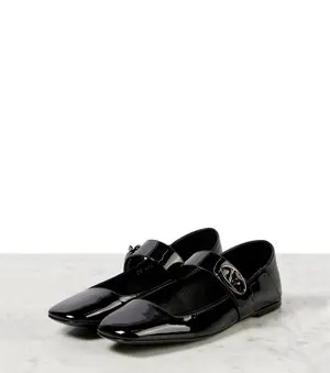 Valentino Garavani Vlogo Locker Patent Leather Mary Jane Flats - Black