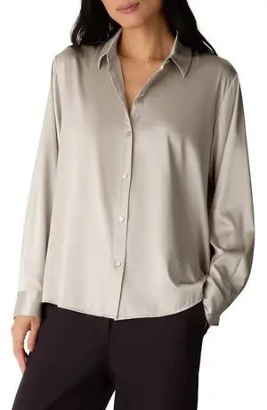 Eileen Fisher Classic Collar Stretch Silk Button-up Shirt
