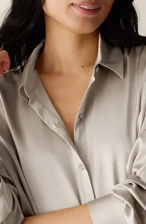 Eileen Fisher Classic Collar Stretch Silk Button-up Shirt