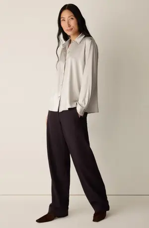 Eileen Fisher Classic Collar Stretch Silk Button-up Shirt