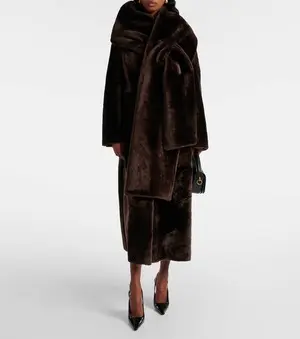 Nour Hammour Daphne Shearling Scarf Coat
