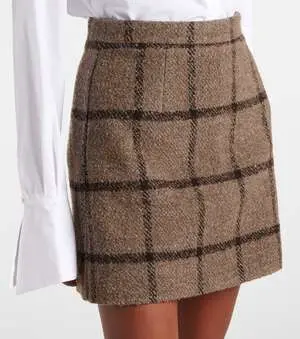 PATOU Checked Wool-blend Tweed Miniskirt - Grey