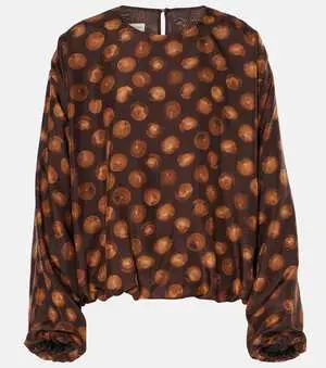 Dries Van Noten Printed Satin Blouse - Brown