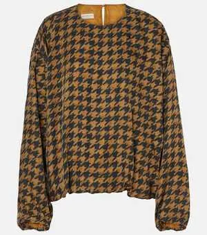 Dries Van Noten Houndstooth Satin Blouse - Orange