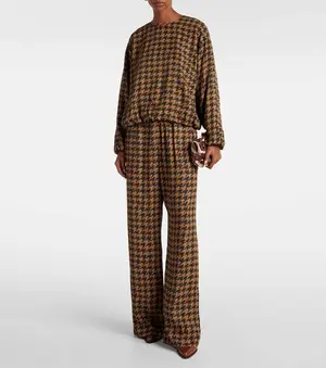 Dries Van Noten Houndstooth Satin Blouse - Orange
