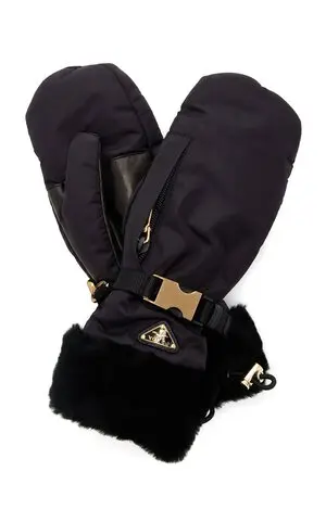 Prada Shearling-lined Mittens - Black