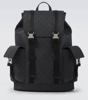 Gucci Gg Canvas Leather-trimmed Backpack - Black