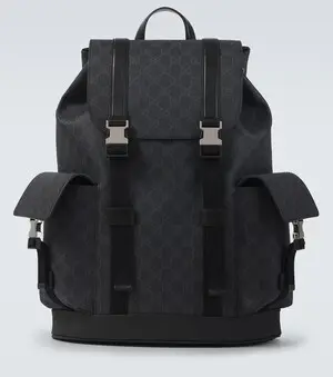 Gucci Gg Canvas Leather-trimmed Backpack - Black