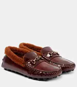 TOD'S Shearling-trimmed Leather Loafers - Brown