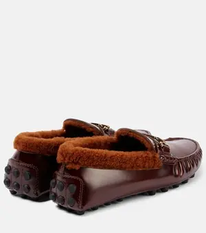 TOD'S Shearling-trimmed Leather Loafers - Brown