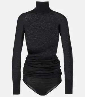 Alaïa Draped Wool Turtleneck Bodysuit