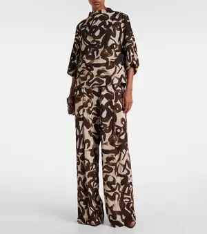 Dries Van Noten Printed High-rise Wide-leg Pants
