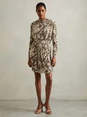 REISS Jala Floral-print Jersey Dress - Khaki/cream