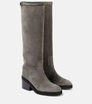 Knee High Grey Suede Boots For Women